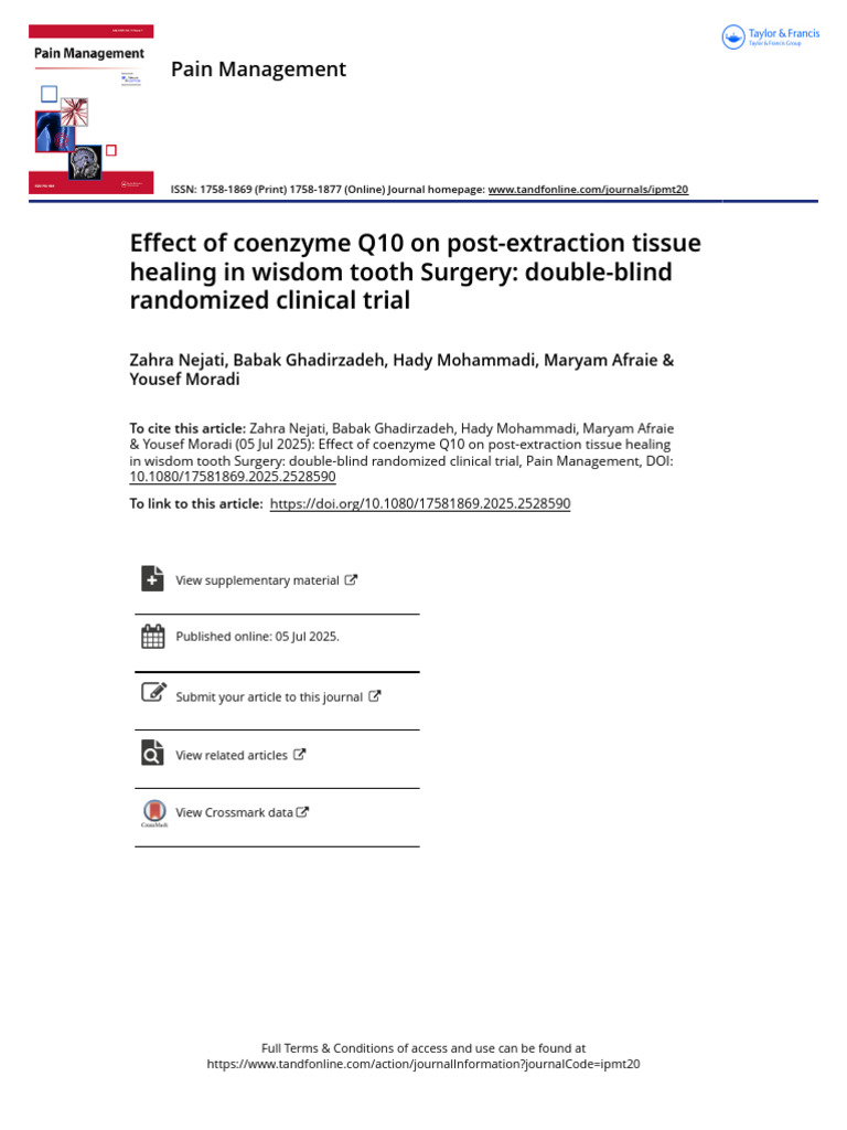 Effect of Coenzyme Q10 On Post-Extraction Tissue Healing in Wisdom Tooth Surgery Double-Blind ...