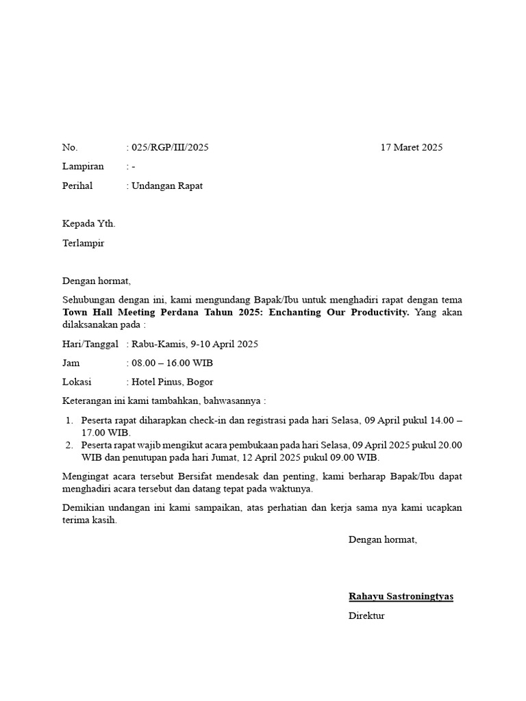 Undangan Town Hall Meeting 2025 | PDF
