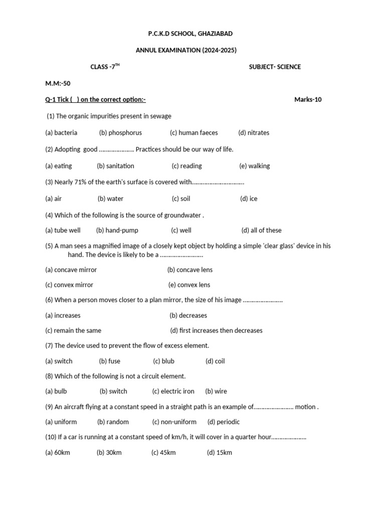 Class 7th Science | PDF | Mirror | Environmental Engineering