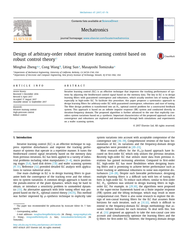 2017 Design of Arbitrary-Order Robust Iterative Learning Control Based on Robust Control Theory ...