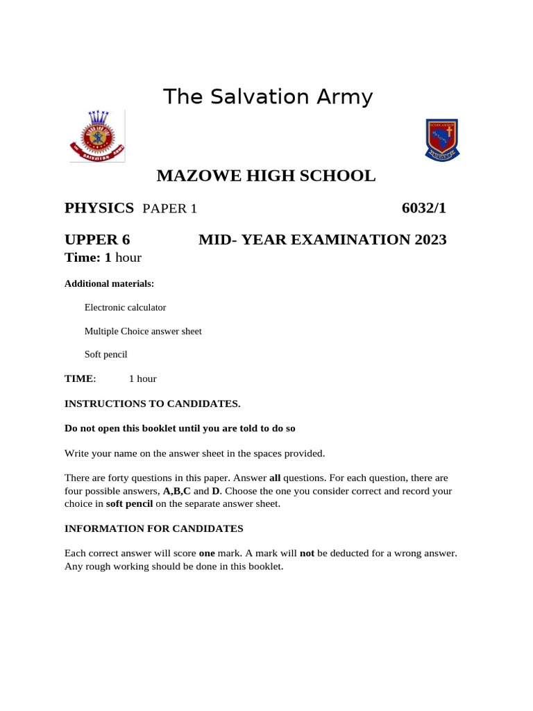 Upper 6 Paper 1 2023 | PDF