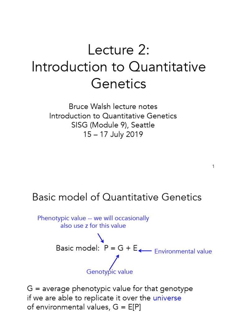 IntroQG-seattle-2019-Lecture02_1 | PDF | Dominance (Genetics) | Genotype