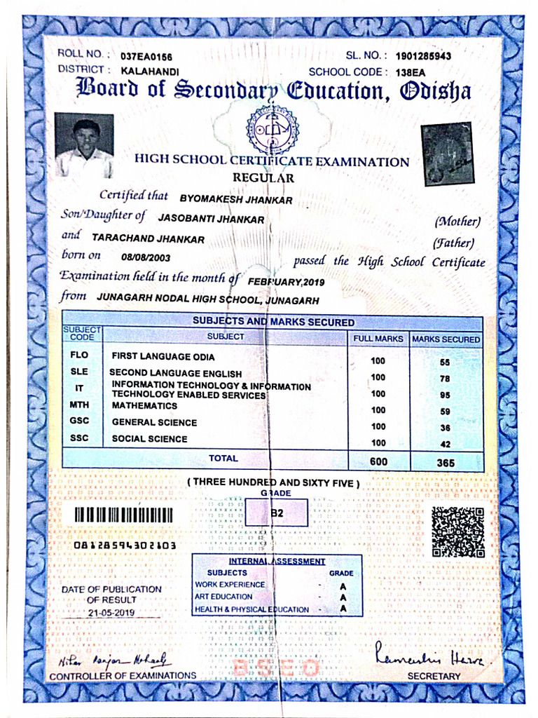 10th Certificate | PDF