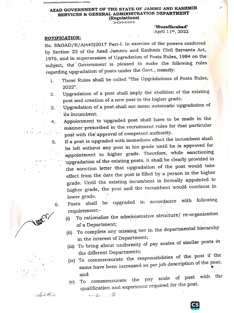 Upgradation of Post Rules 2022 | PDF