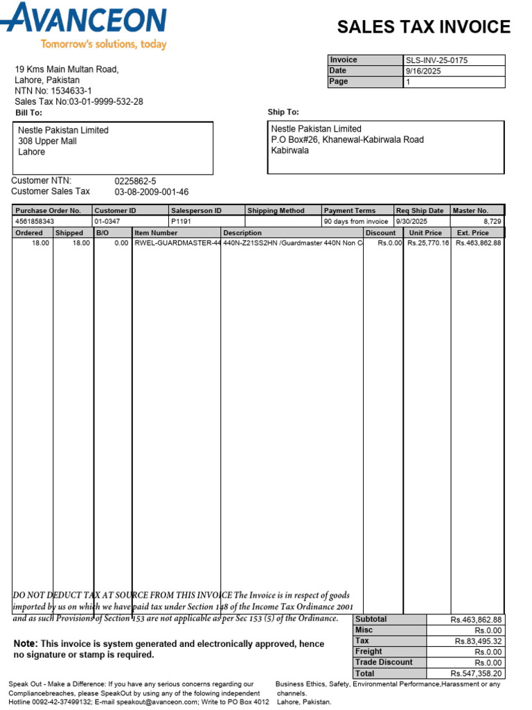 SLS-INV-25-0175 | PDF | Invoice | Taxes