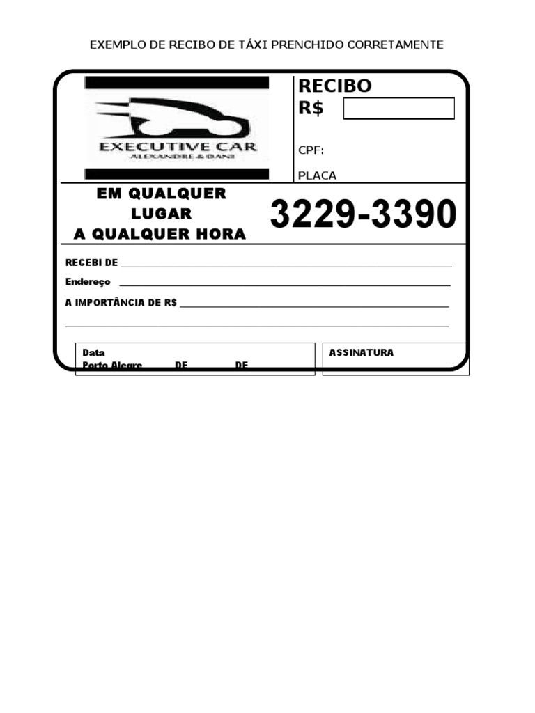Exemplo de Recibo de Táxi Preenchido | PDF