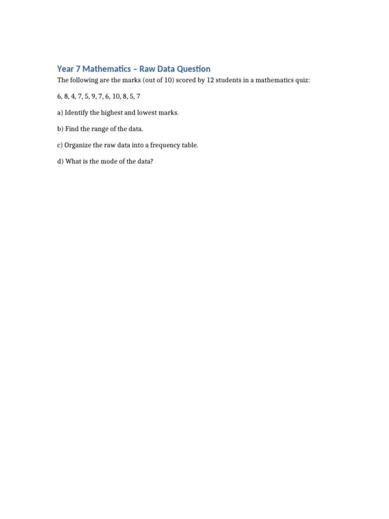 Year 7 Raw Data Question | PDF