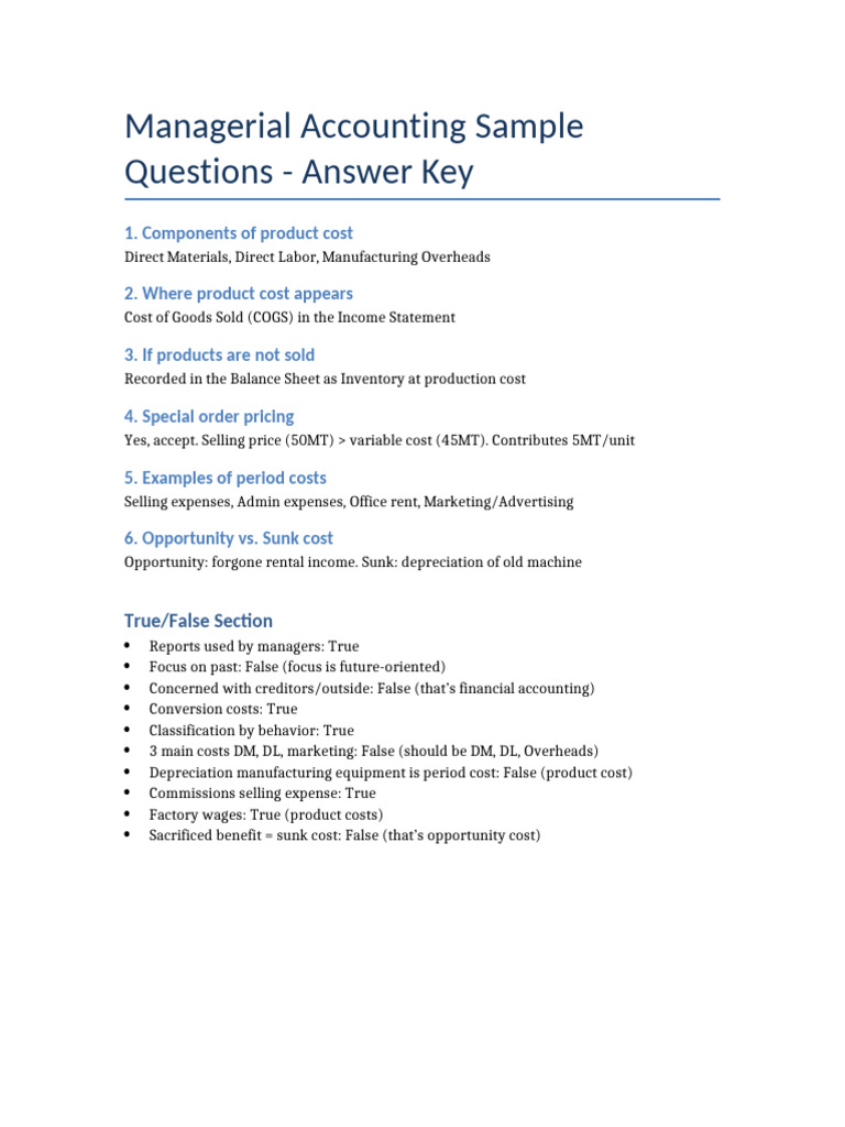 Managerial Accounting Answers | PDF