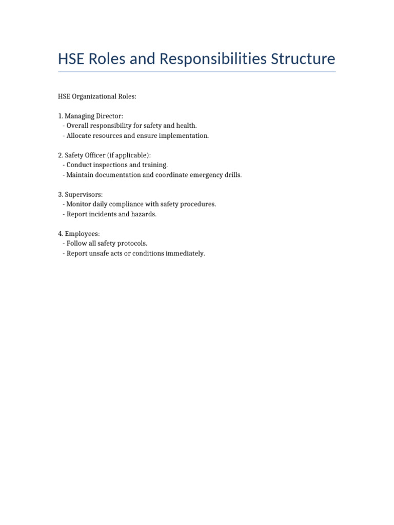 HSE Roles and Responsibilities | PDF