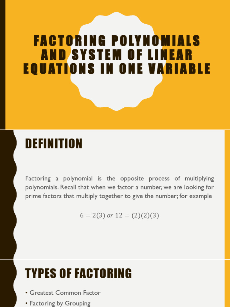 2 Factoring Polynomials and System of Linear Equations Ppt | PDF | Polynomial | Equations