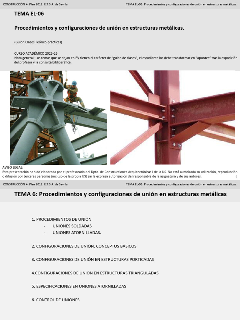 Uniones en Estructuras Metálicas: Guía 2025-26 | PDF | Tornillo ...