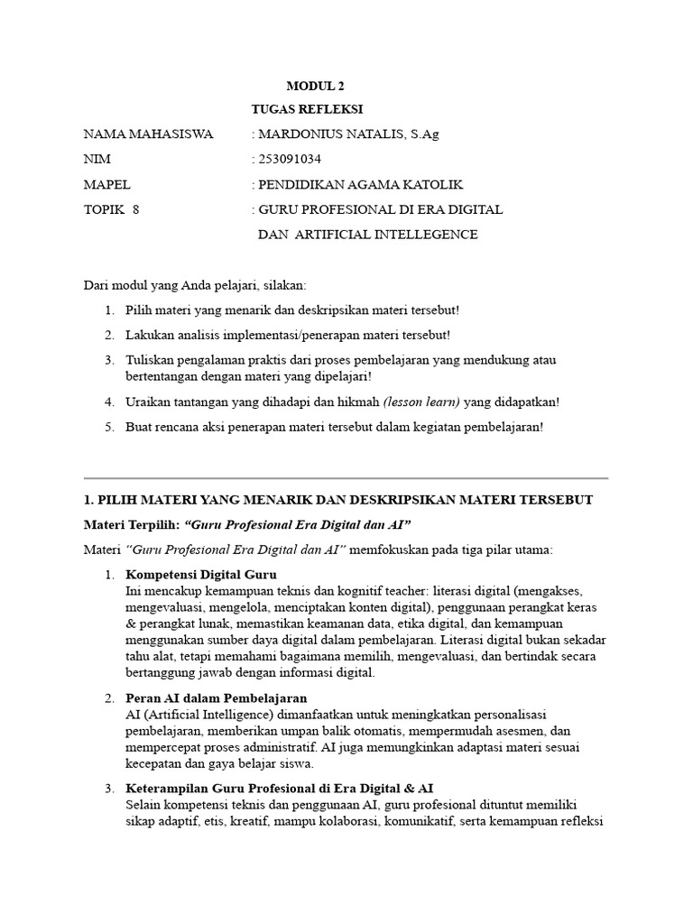 Tugas Refleksi - Modul 2 - Topik 8 - Mardonius Natalis | PDF