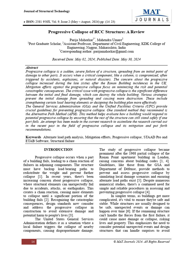 Progressive Collapse of RCC Structure A Review | PDF | Beam (Structure ...