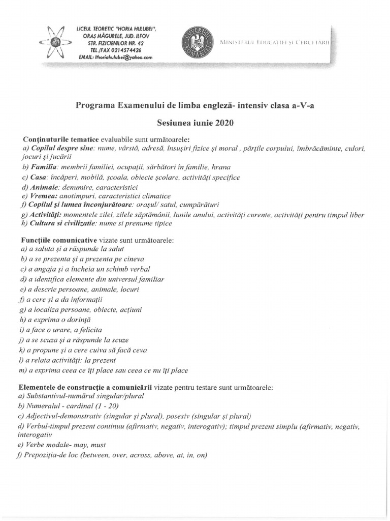 Programa Engleza Intensiv | PDF