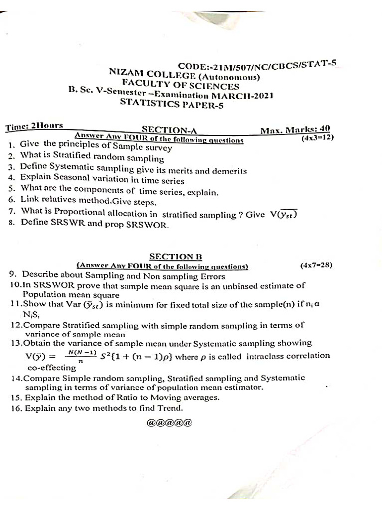 Sem 5 Stats Model Papers | PDF