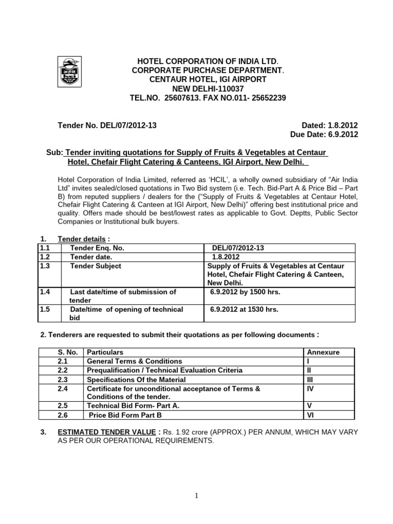 7-Tender Form Fruits and Veg | PDF | Taxes | Tomato