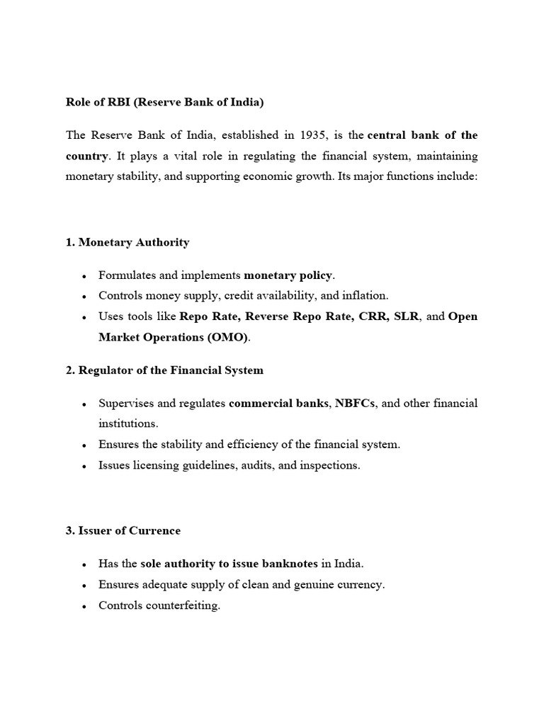 Role of RBI | PDF