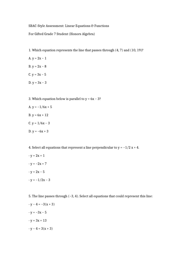 SBAC Linear Equations Modified | PDF