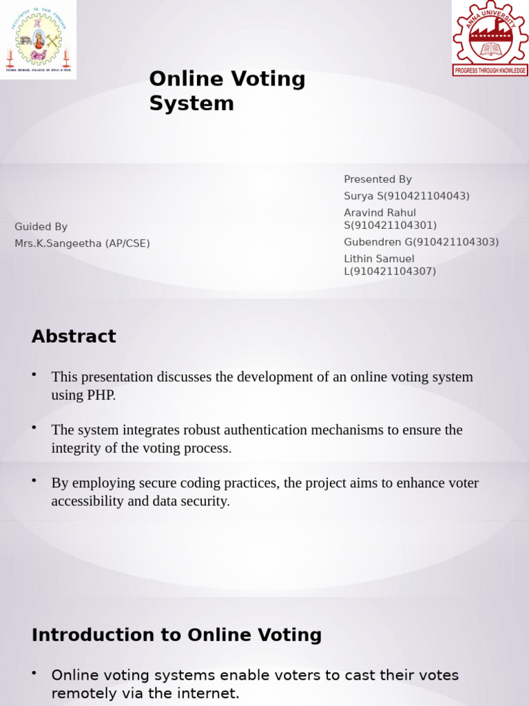Online Voting Presentation | PDF | Electronic Voting | Security