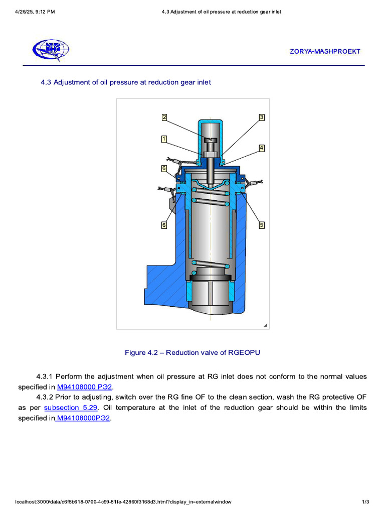 Adjustment of Oil Pressure at RG Inlet | PDF