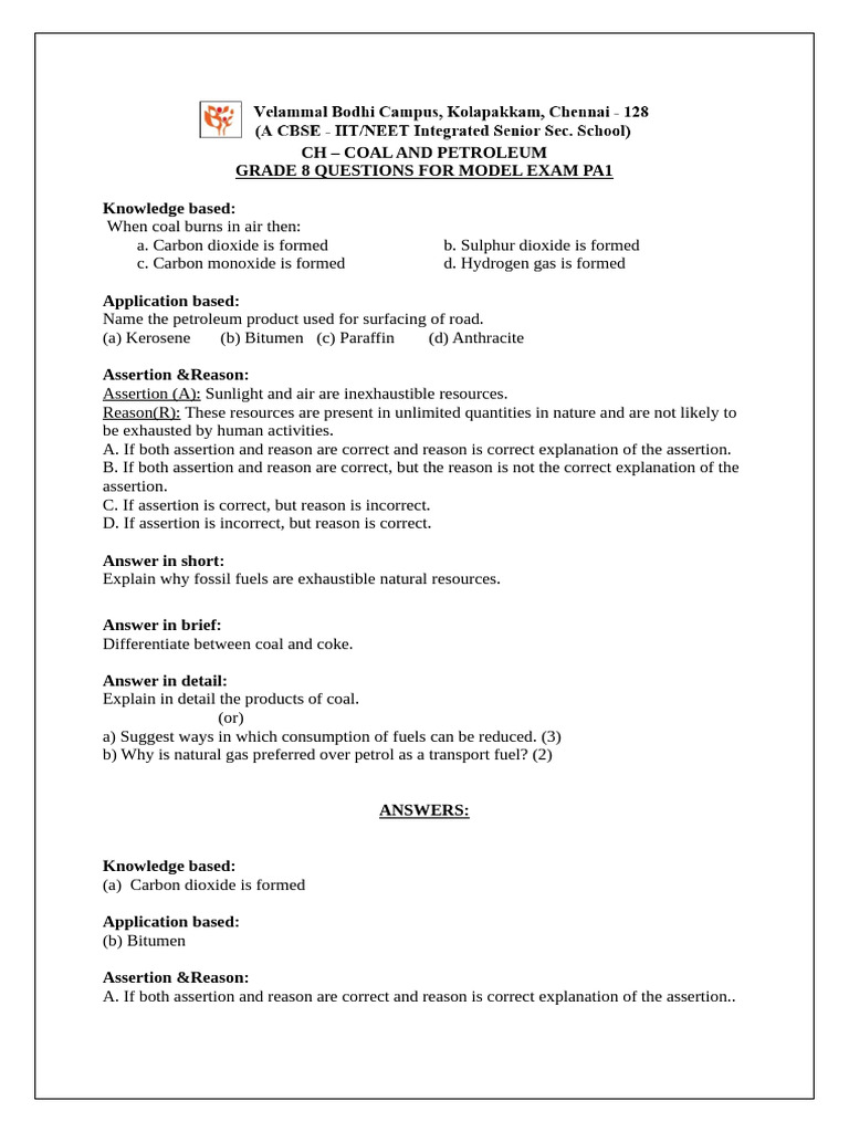 Grade 8 Pa1 Model Paper Questions 2025 | PDF | Coal | Fuels