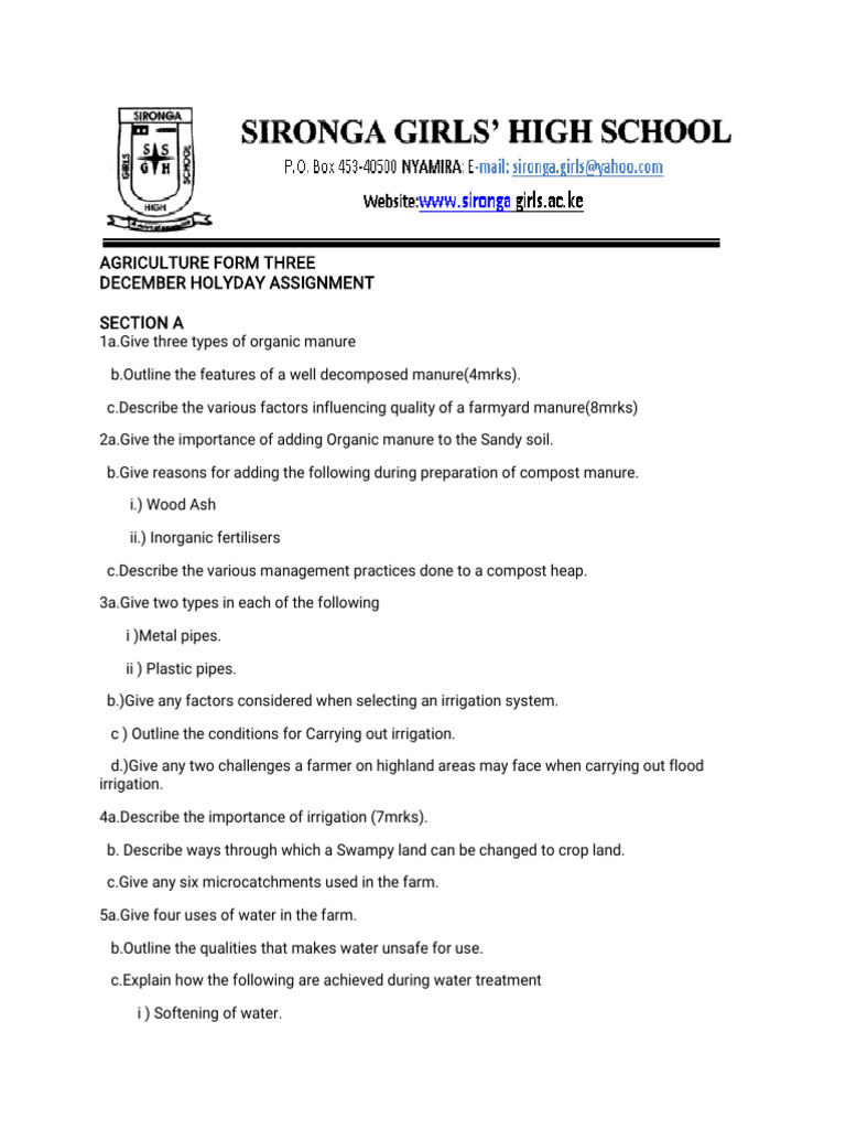 Dec Holiday Assignment | PDF | Sowing | Agriculture