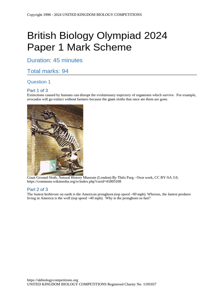 British Biology Olympiad 2024 Paper 1 - ANSWER | PDF | Chloroplast ...