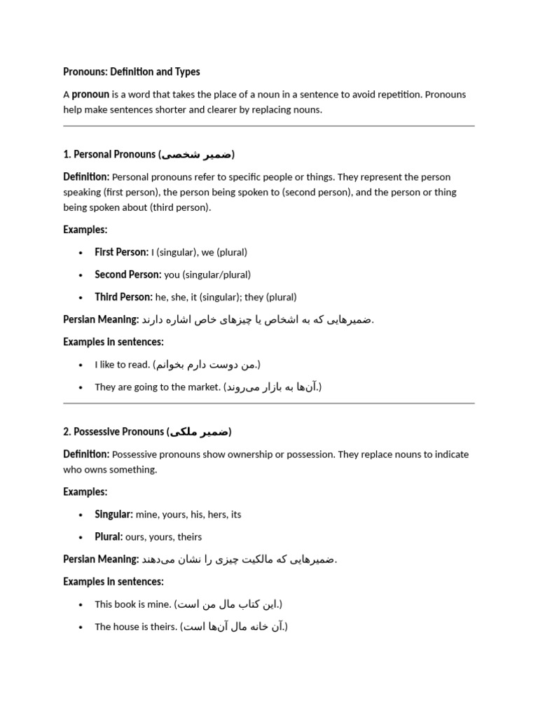 Types of Pronouns Explained | PDF | Pronoun | Grammatical Number