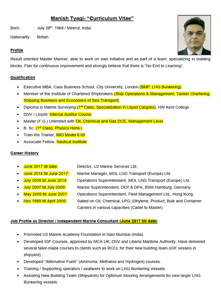 Manish Tyagi-CV-19112025 | PDF | Liquefied Natural Gas | Oil Tanker