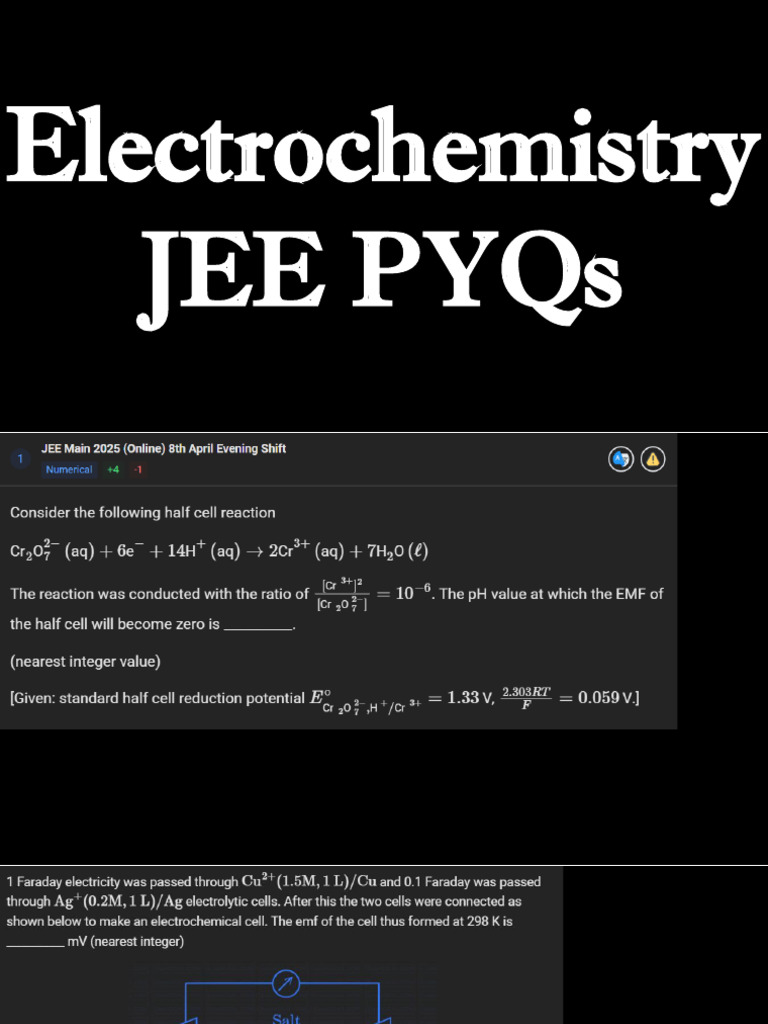 Electrochemistry JEE PYQS Integer type questions | PDF