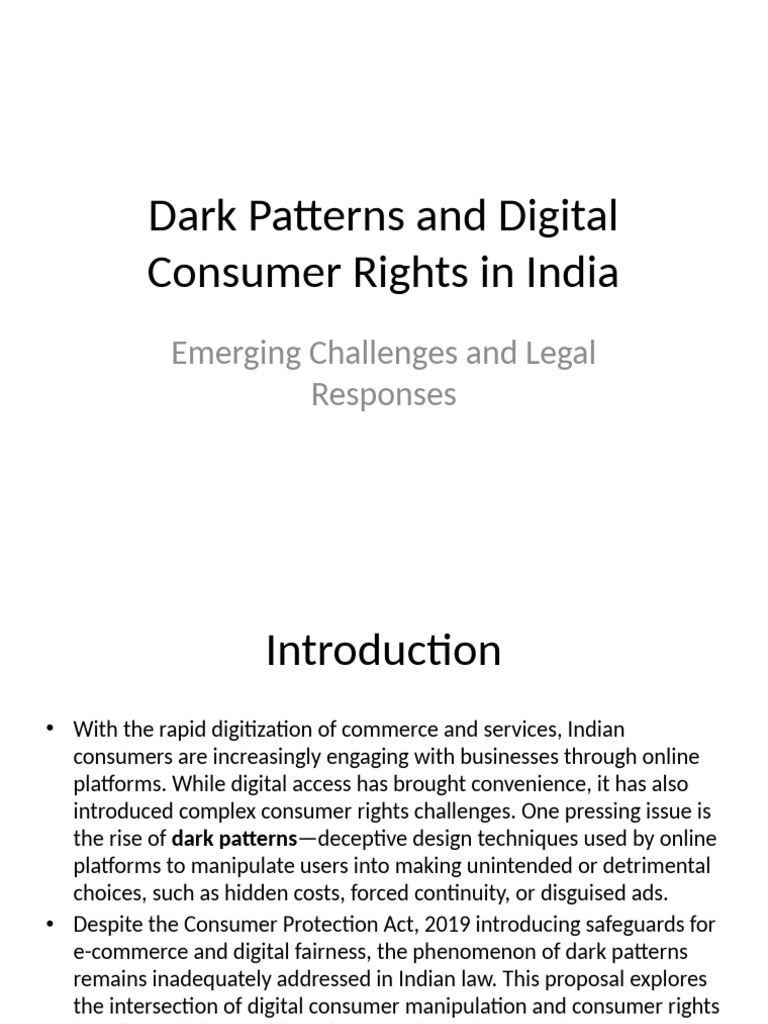 Dark Patterns and Consumer Rights in India | PDF | Consumer Protection ...