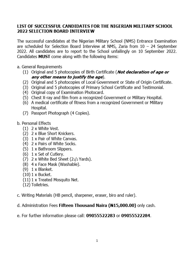 Candidates For Nms Selection Board Interview 2022 2023 Session | PDF