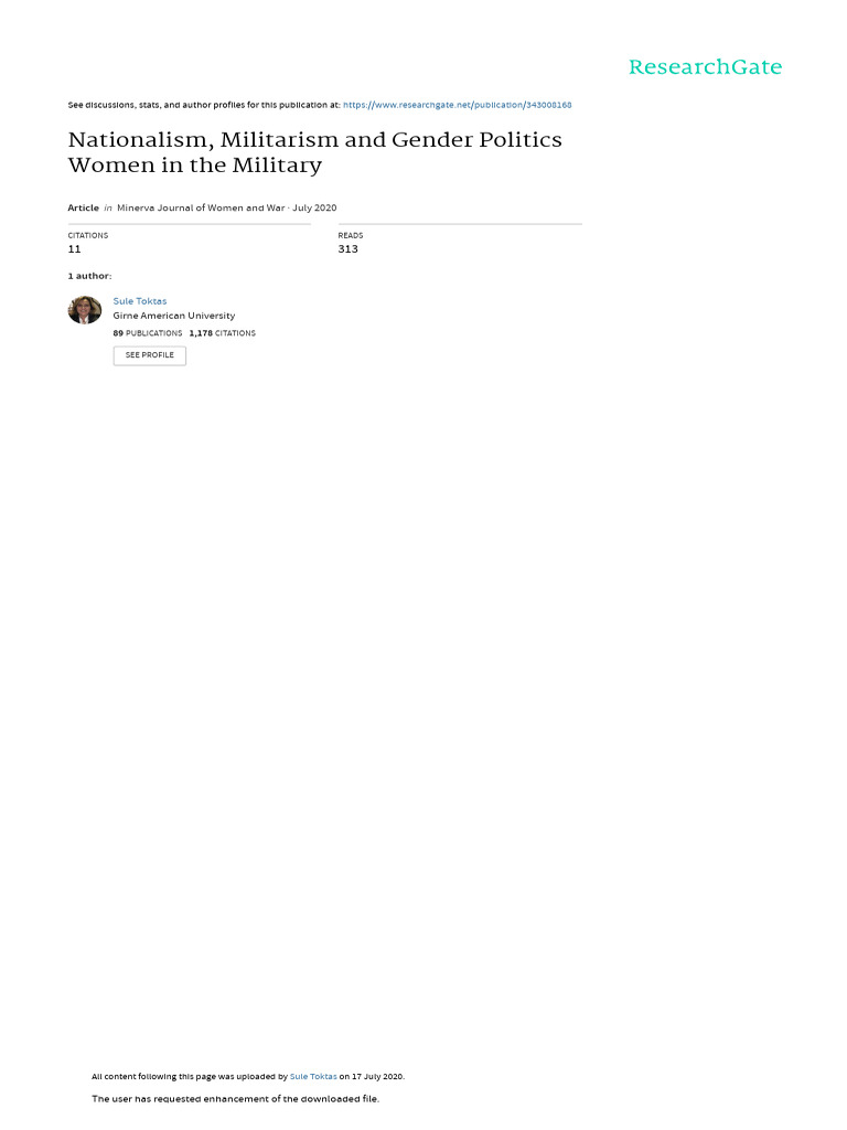 Nationalism Militarism and Gender Politics Women in the Military | PDF