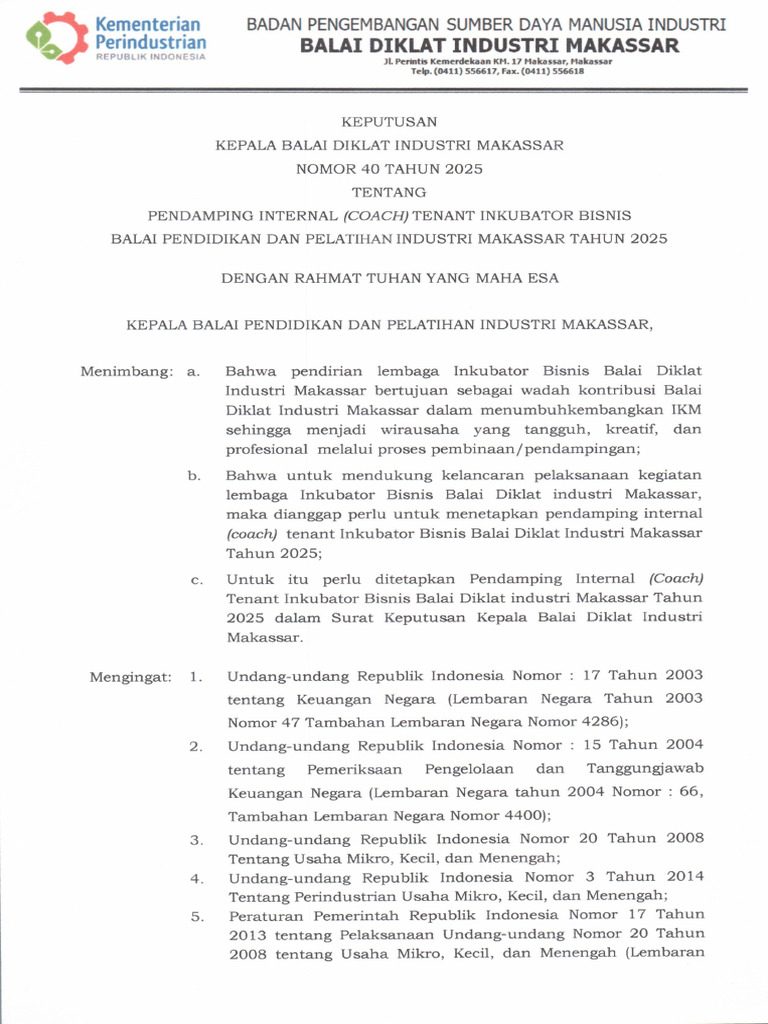 SK Pendamping IKM Balla Tallu 2025 | PDF