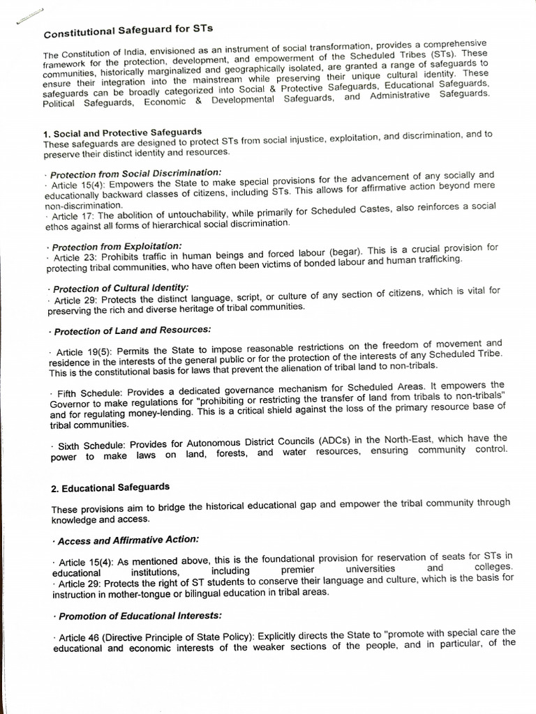 Constitutional Safeguard For Schedule Tribes | PDF