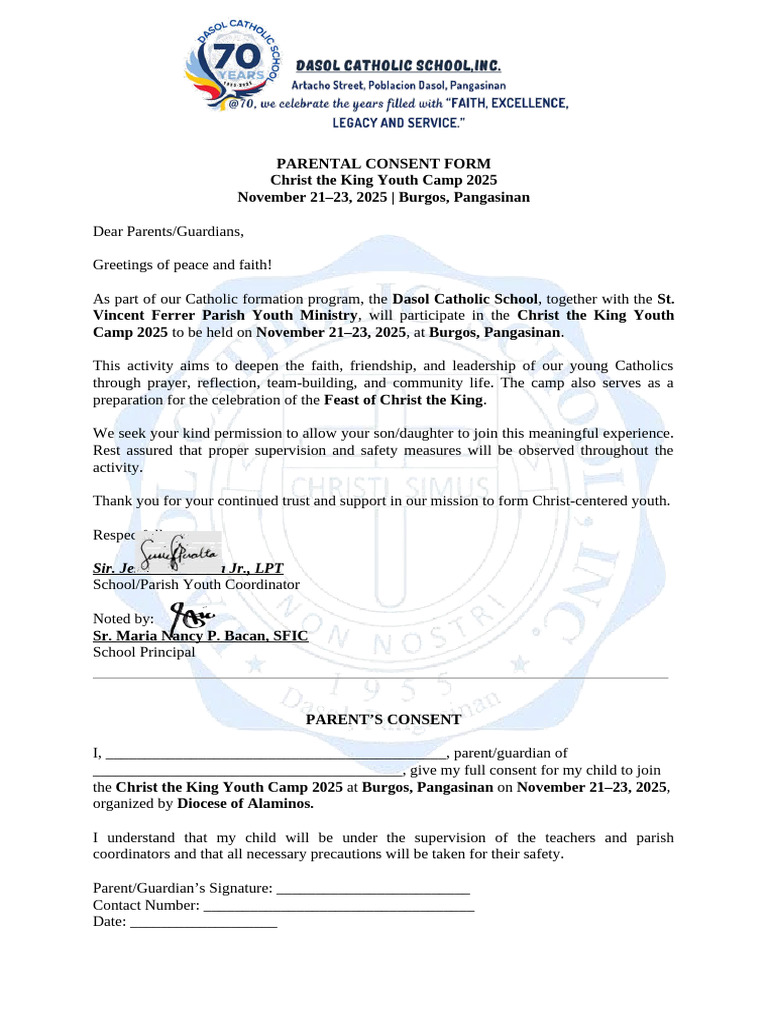 Parental Consent Form-Ctk | PDF