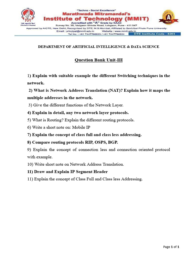Quetion Bank Unit-III | PDF
