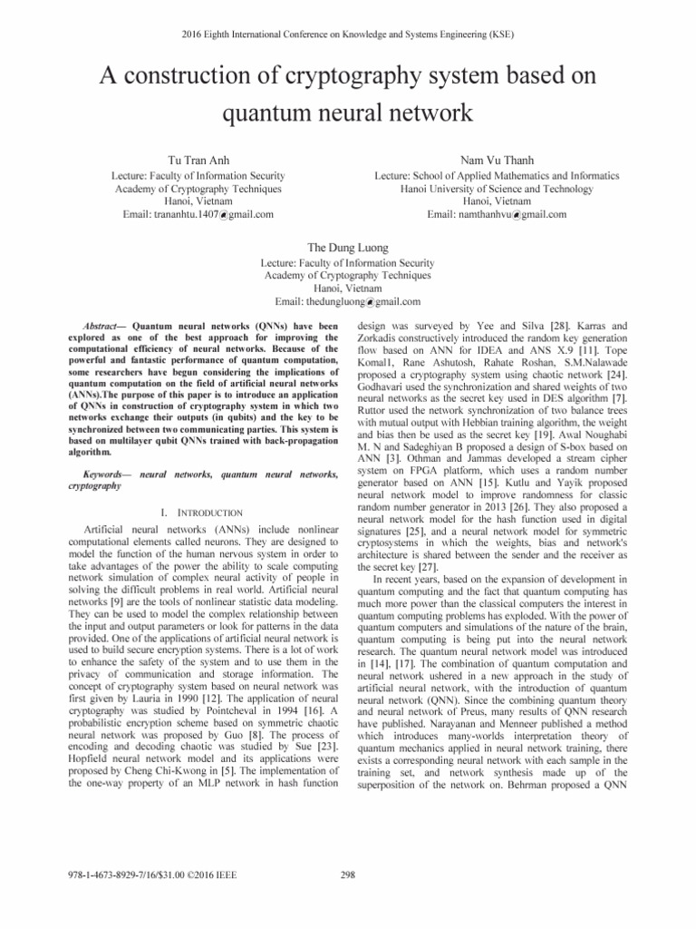 A Construction of Cryptography System Based On Quantum Neural Network | PDF | Quantum Computing ...