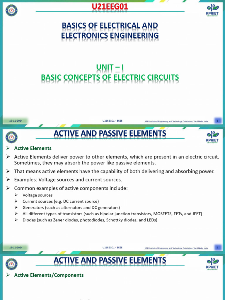 Unit - I Basic Concepts of Electric Circuits | PDF | Series And ...
