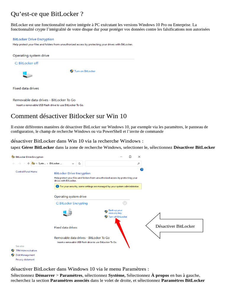 Désactiver BitLocker sur Windows 10 | PDF