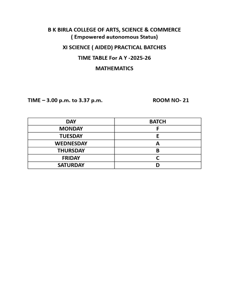 XI Sci Maths Practical Time Table 2025 | PDF