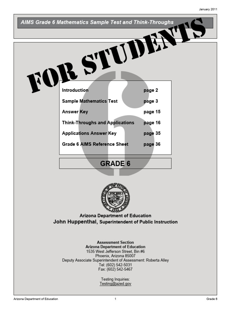 Aims 6 Mathematics Sample Tests and Think Through S | PDF | Area | Length