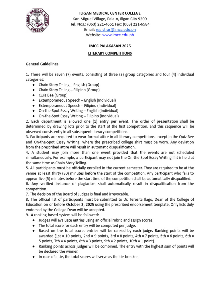 Literary Competitions Guidelines Checked by QA Committee | PDF ...