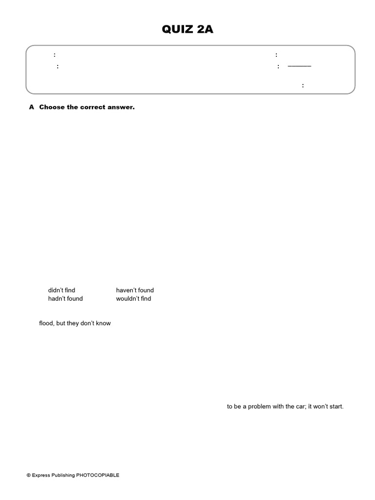 2 Onscreen a2plus b1 Quiz 2a | PDF | Natural Events | Natural Hazards