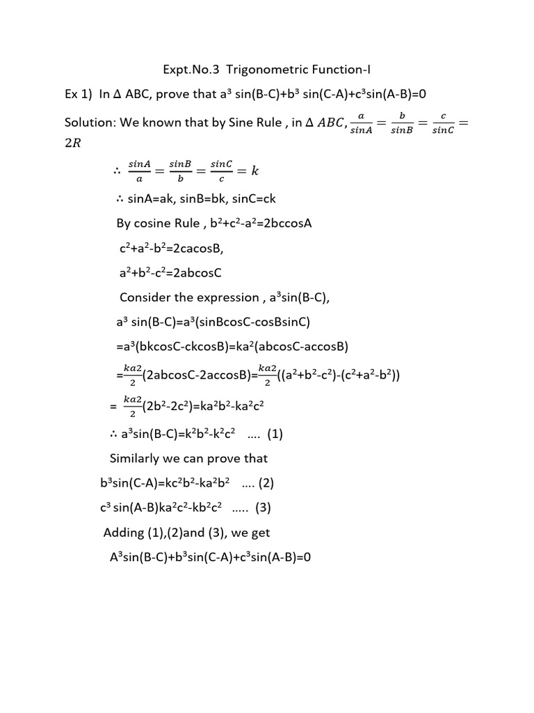 Expt - No.3TRIGONOMETRIC FUNCTIONS | PDF | Trigonometric Functions ...