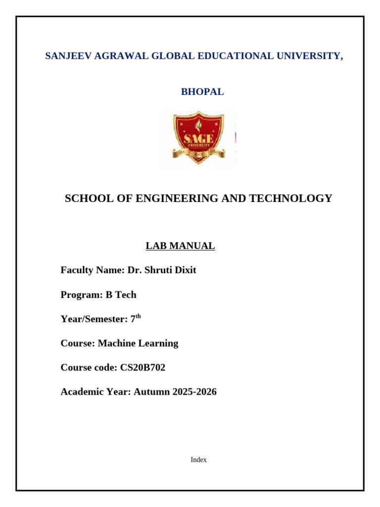 Machine Learning Lab Manual 2025 | PDF | Machine Learning | Engineering