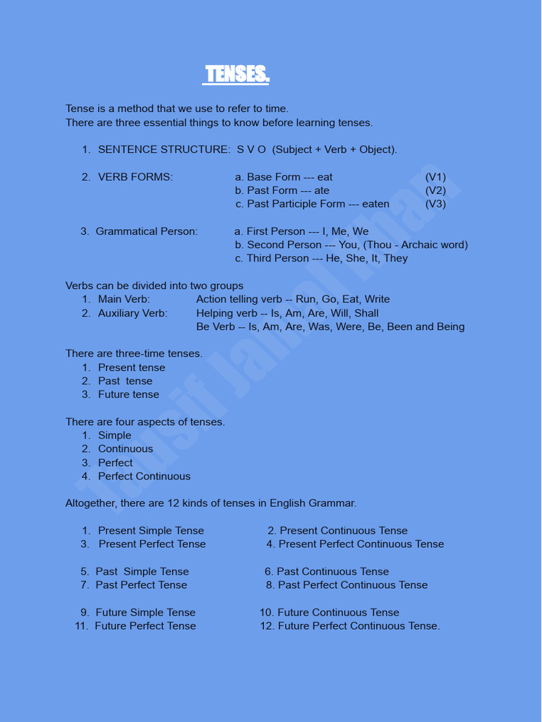 Notes on 'TENSES' | PDF | Grammatical Tense | Verb