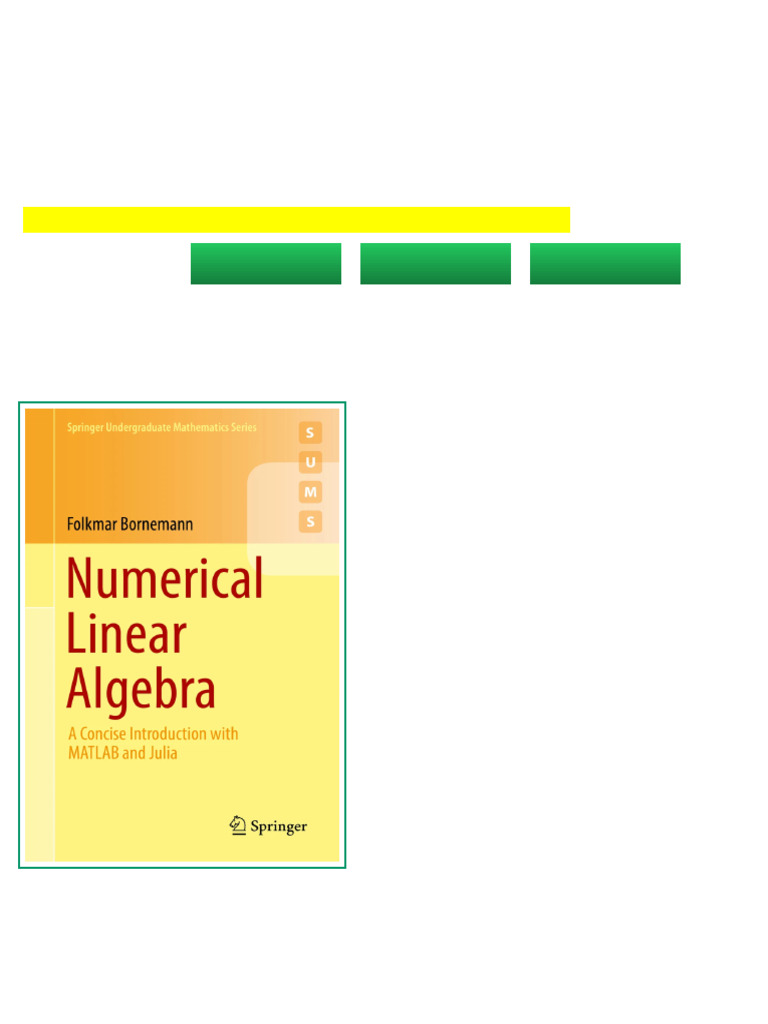 Numerical Linear Algebra A Concise Introduction with MATLAB and Julia Folkmar Bornemann ...