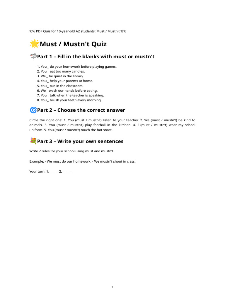 Must Mustnt Quiz | PDF