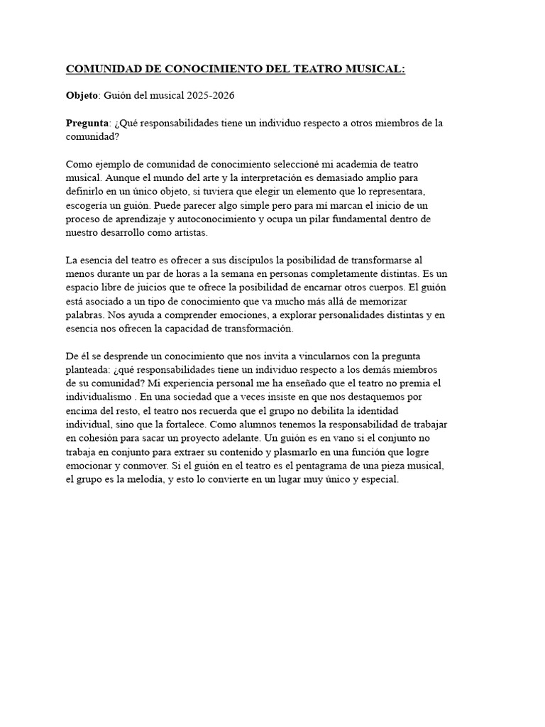 Comunidad de Conocimiento Del Teatro Musical | PDF